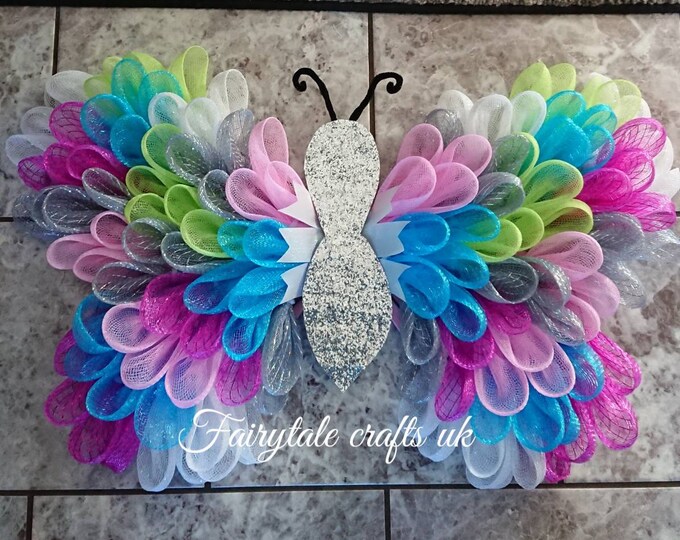 Butterfly Wreath, Deco Mesh Wreath, Wall Hanger, Wall Decor, Butterfly ...