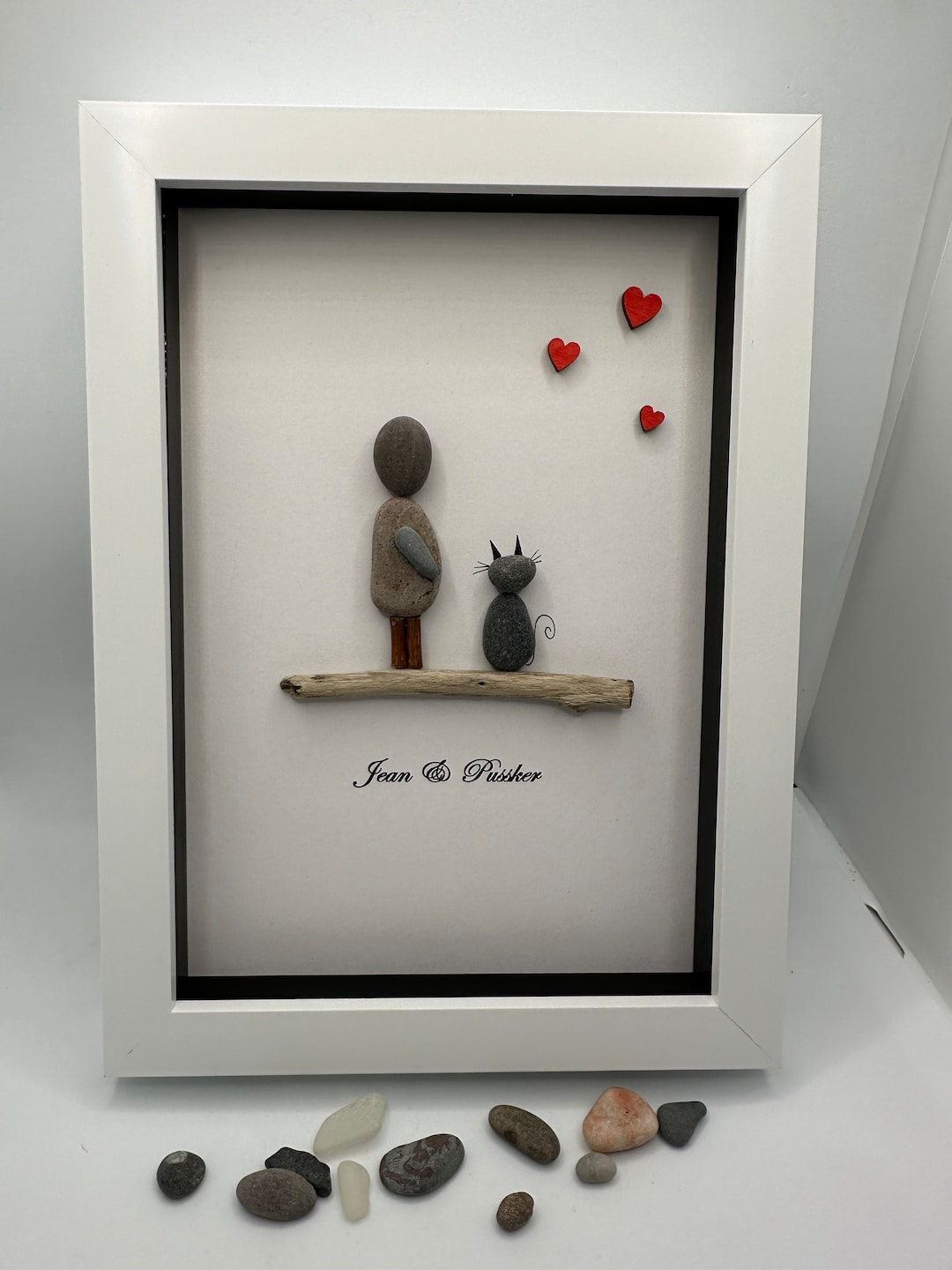 Cat Pebble Art, Pebble Art Cat, Lady and Cat Gift, Cat Lover Gift ...