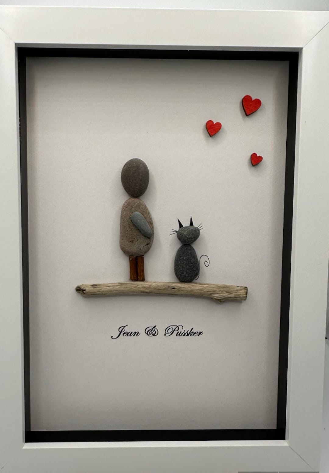 Cat Pebble Art, Pebble Art Cat, Lady and Cat Gift, Cat Lover Gift ...