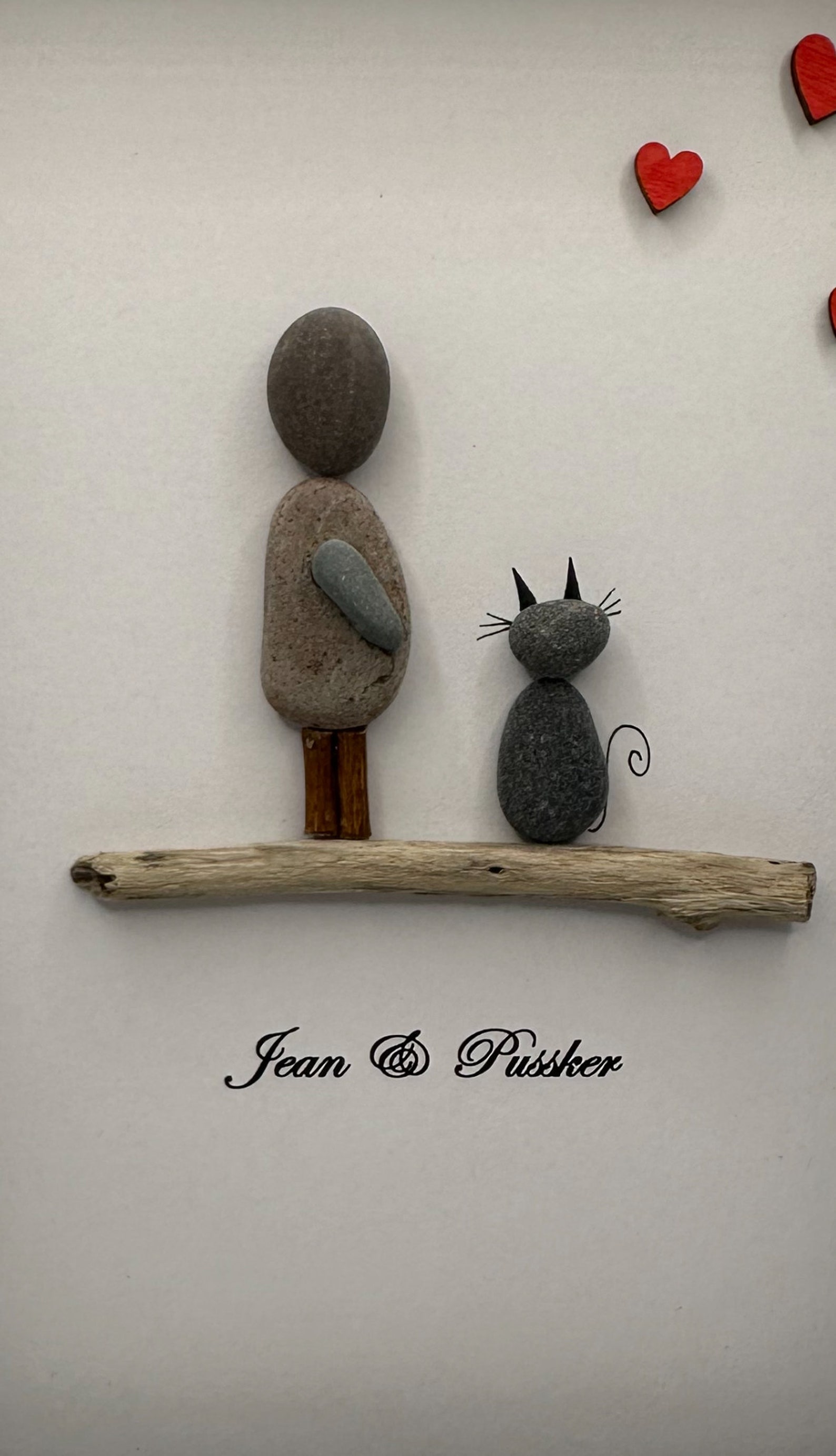 Pebble Art Cat Lover Gift, Personalised Friend and Cat Portrait, Pebble ...