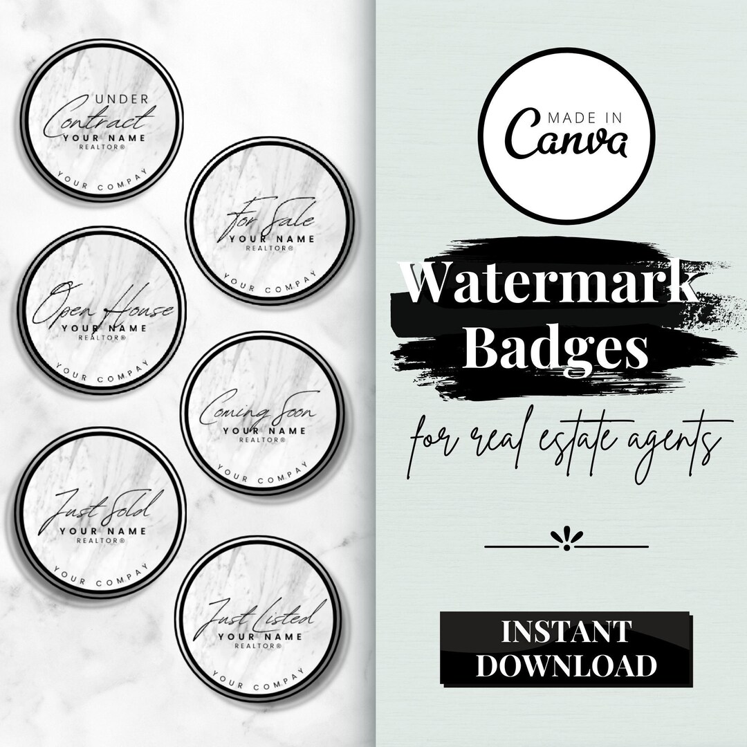 Marble Design Watermarks and Badges for Real Estate Agents and - Etsy