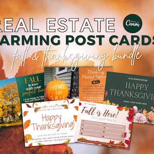 Six Cute Fall and Thanksgiving Themed Farming Postcards for Real Estate ...