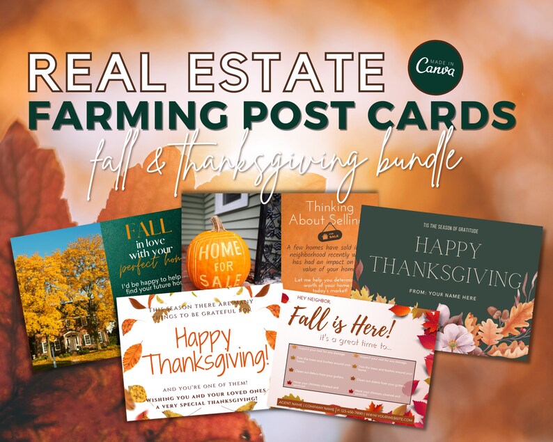 Six Cute Fall and Thanksgiving Themed Farming Postcards for Real Estate ...