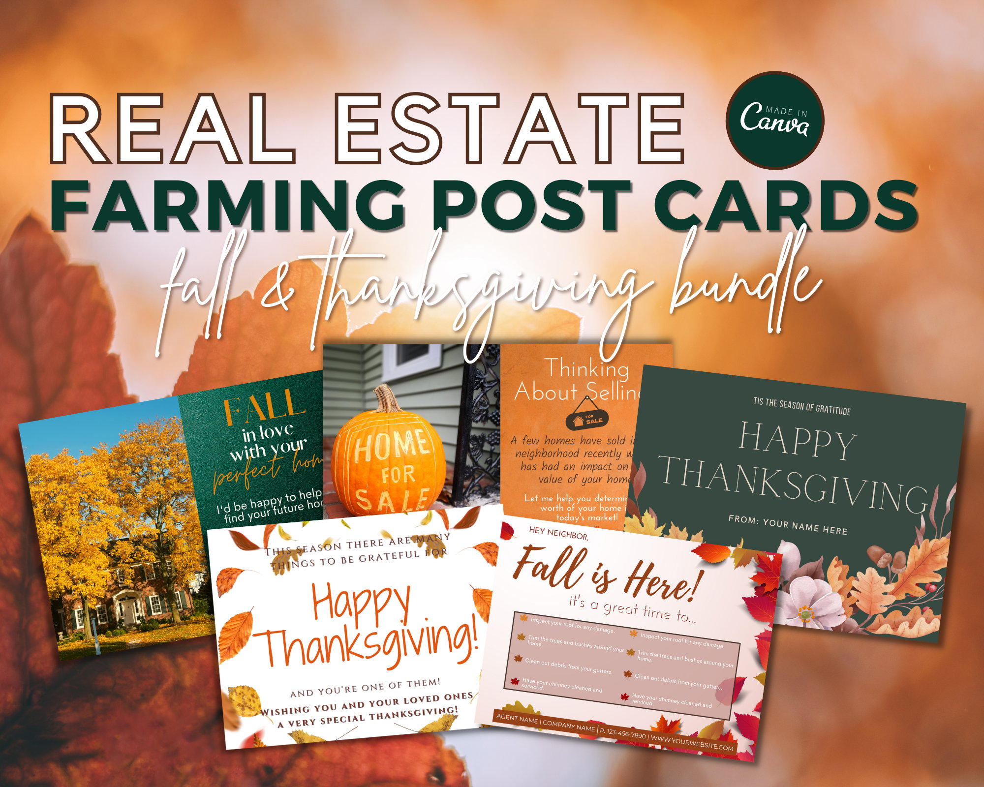 Six Cute Fall and Thanksgiving Themed Farming Postcards for Real Estate ...