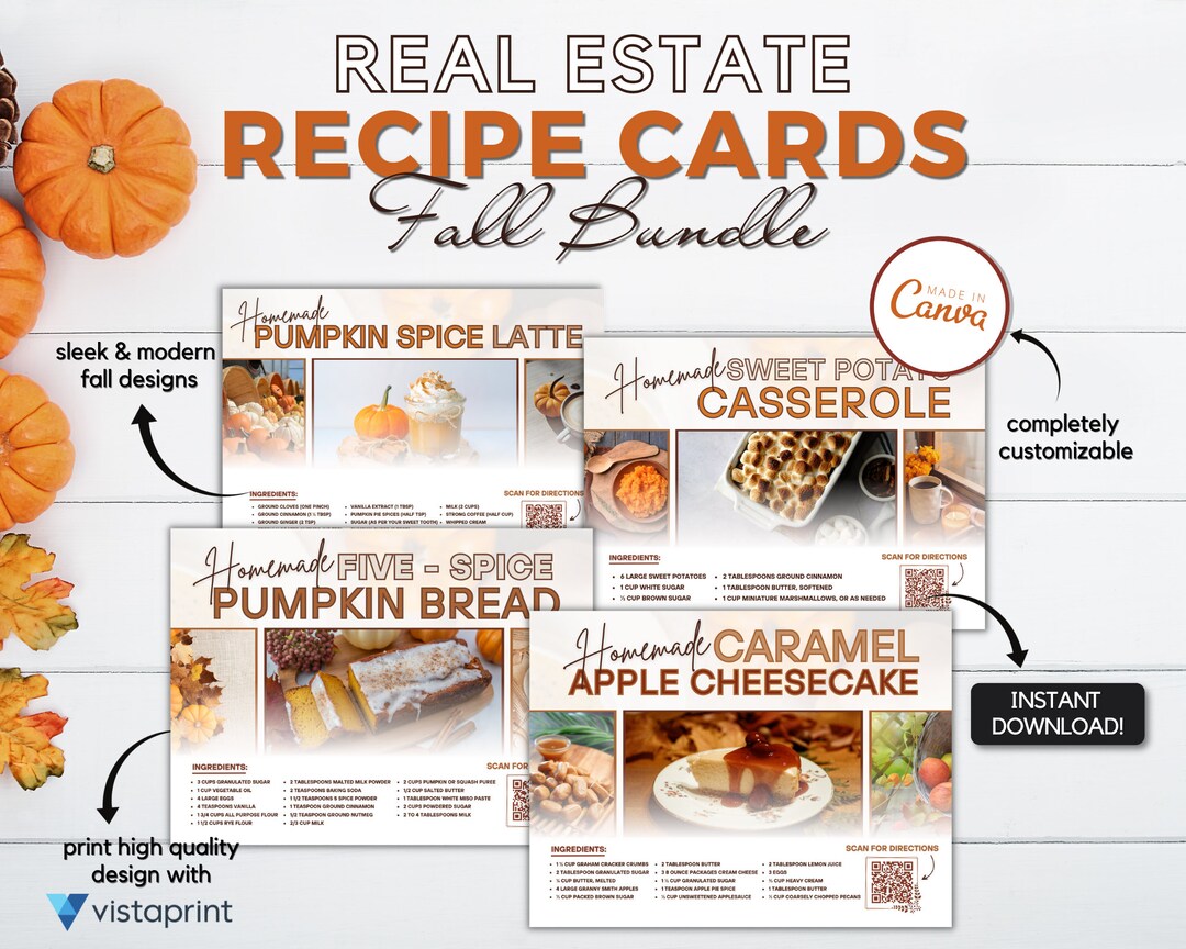Fall Real Estate Farming Recipe Postcard Pack, CANVA Template, Pumpkin ...
