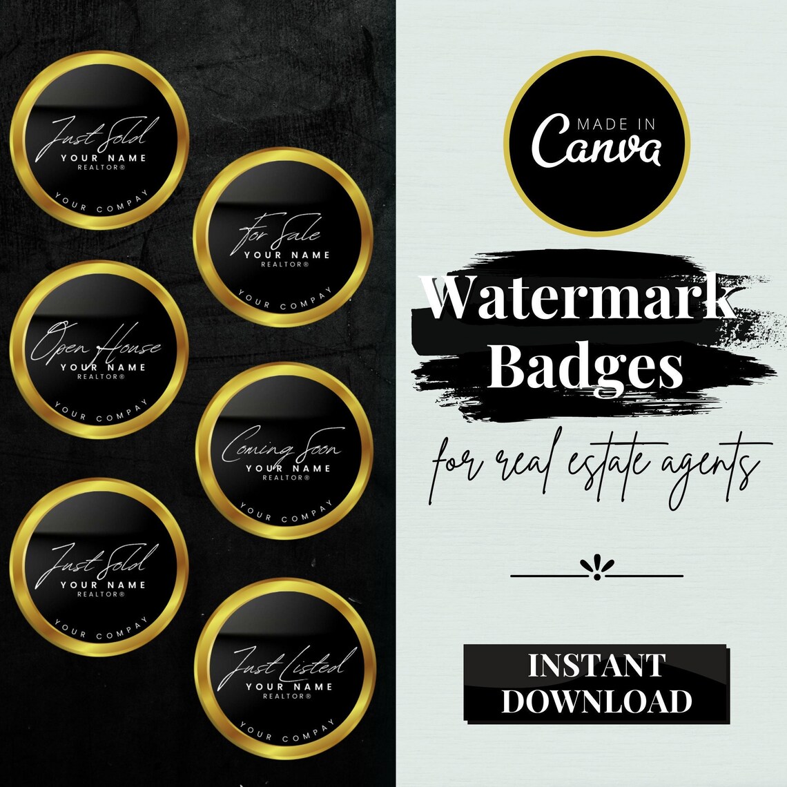 Black and Gold Watermarks and Badges for Real Estate Agents - Etsy