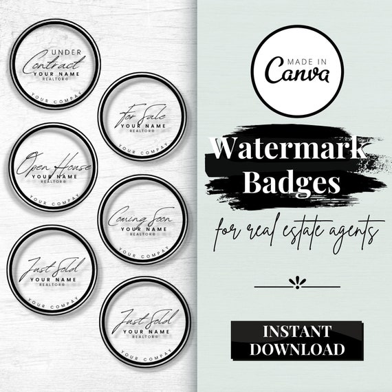 Modern Black Watermarks and Badges for Real Estate Agents and | Etsy