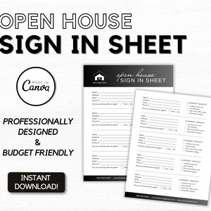 Open House Sign in Sheet Canva Template & Printable PDF | Real Estate ...