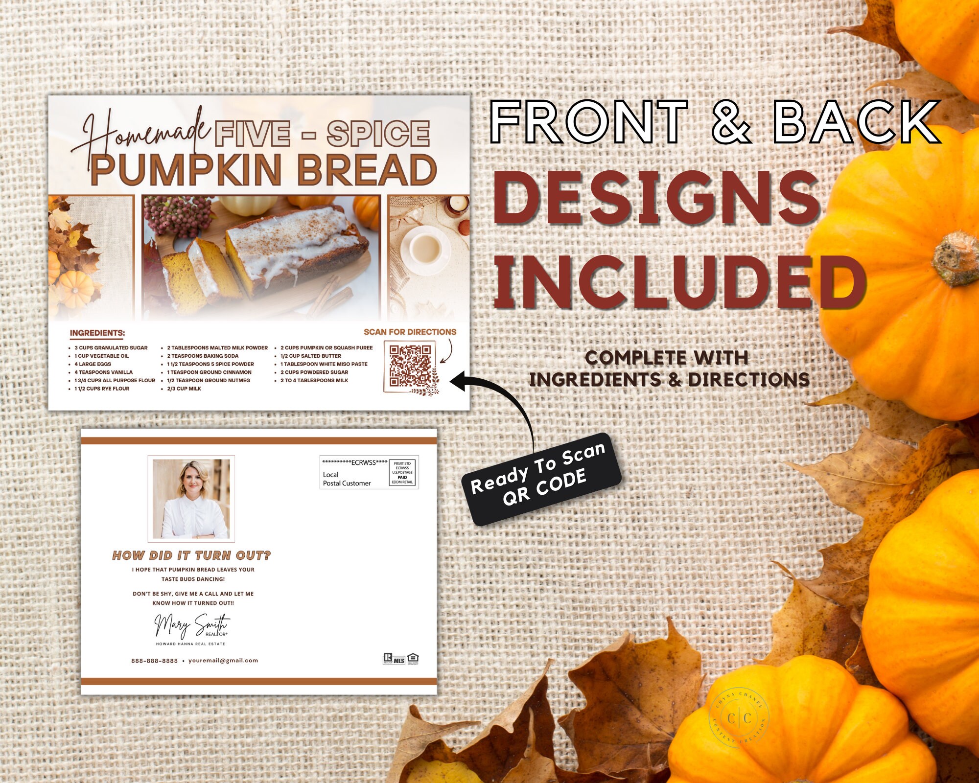 Fall Real Estate Farming Recipe Postcard Pack, CANVA Template, Pumpkin ...