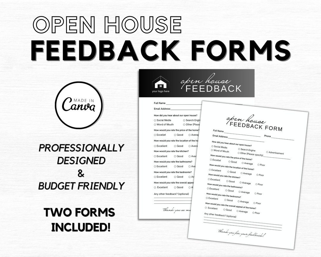 Open House Feedback Forms, Real Estate Open House Feedback, Open House ...