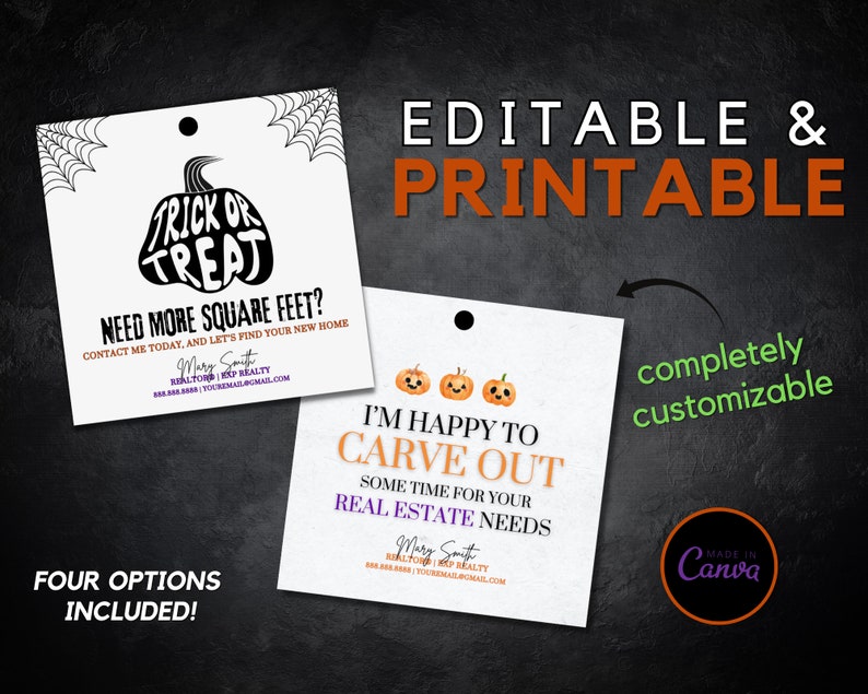 Halloween Gift Tags for Real Estate Agents BUNDLE, EDITABLE CANVA ...