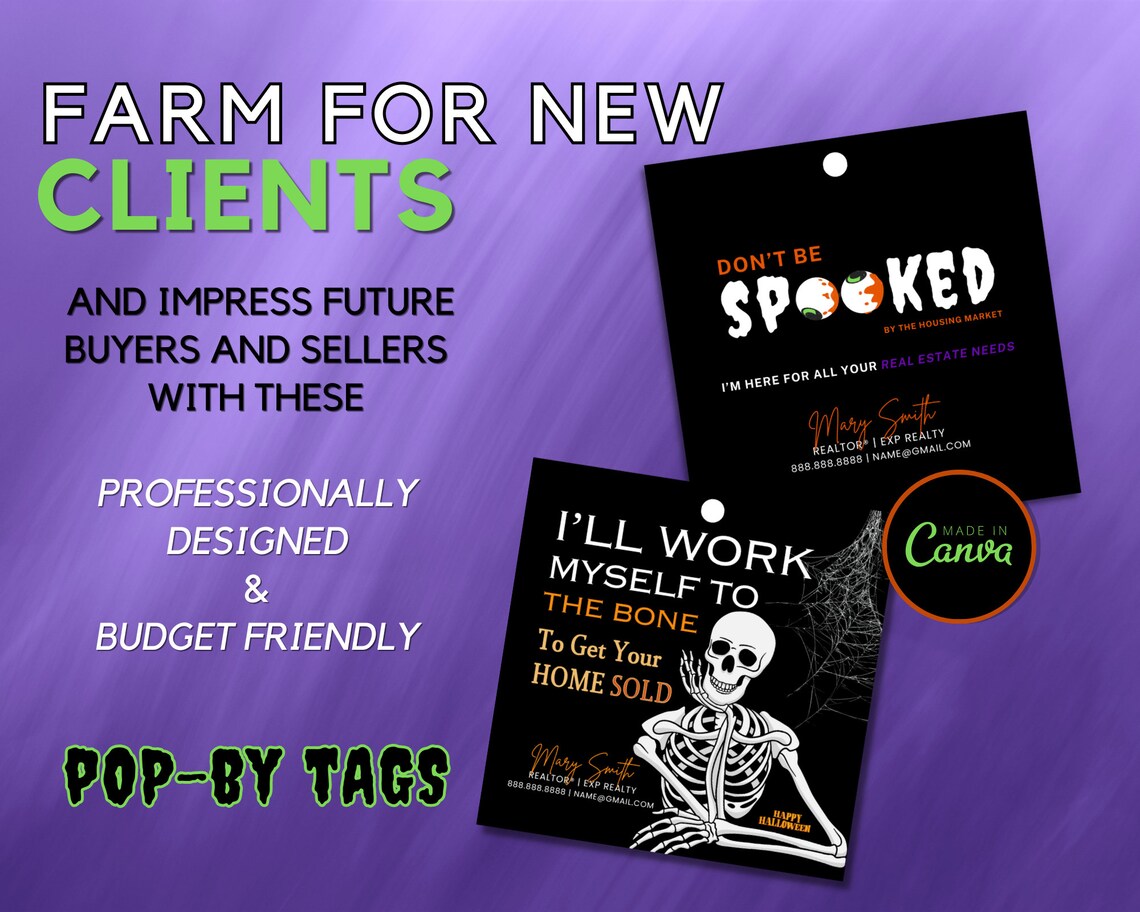 Halloween Gift Tags for Real Estate Agents BUNDLE, EDITABLE CANVA ...