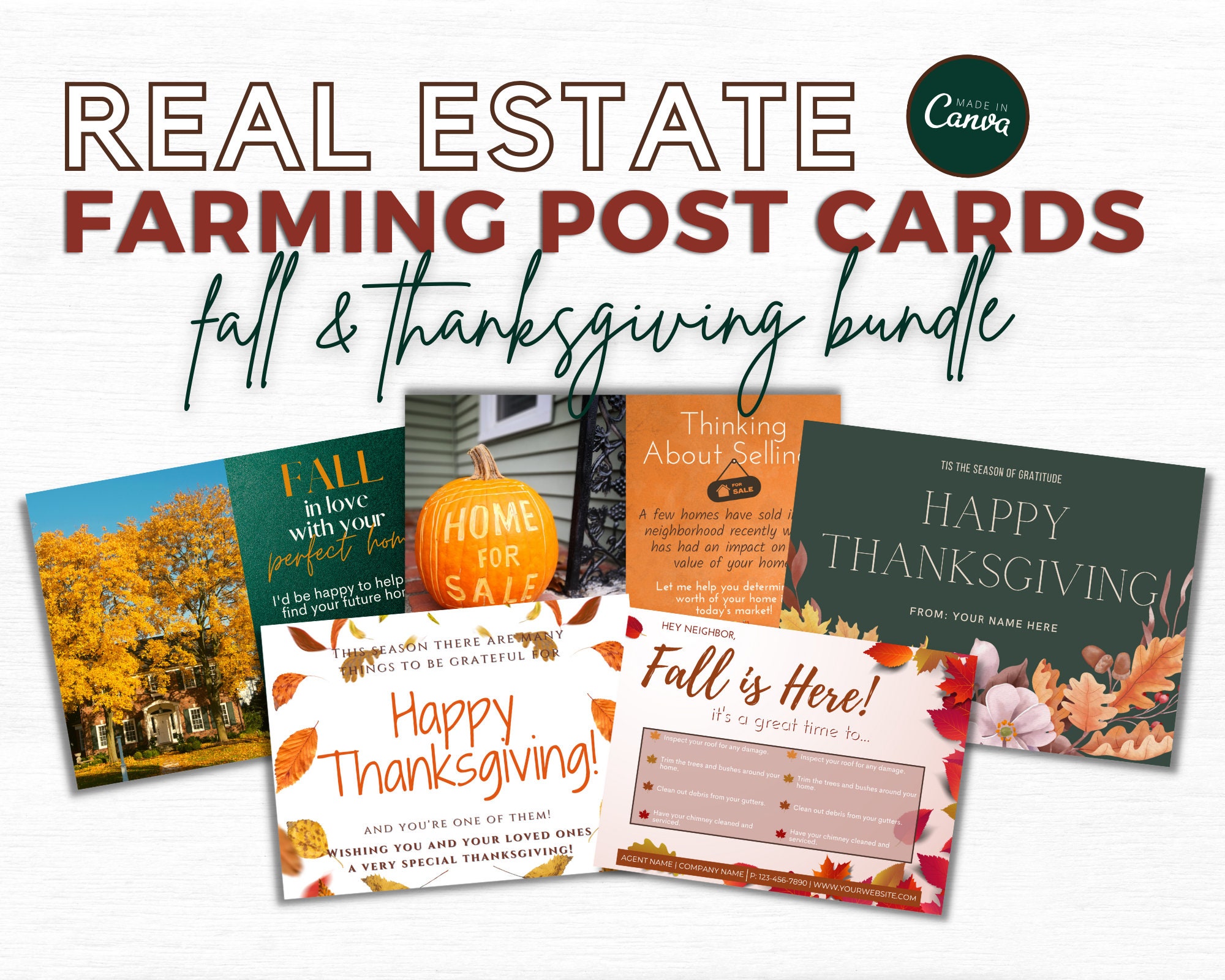 Six Cute Fall and Thanksgiving Themed Farming Postcards for Real Estate ...