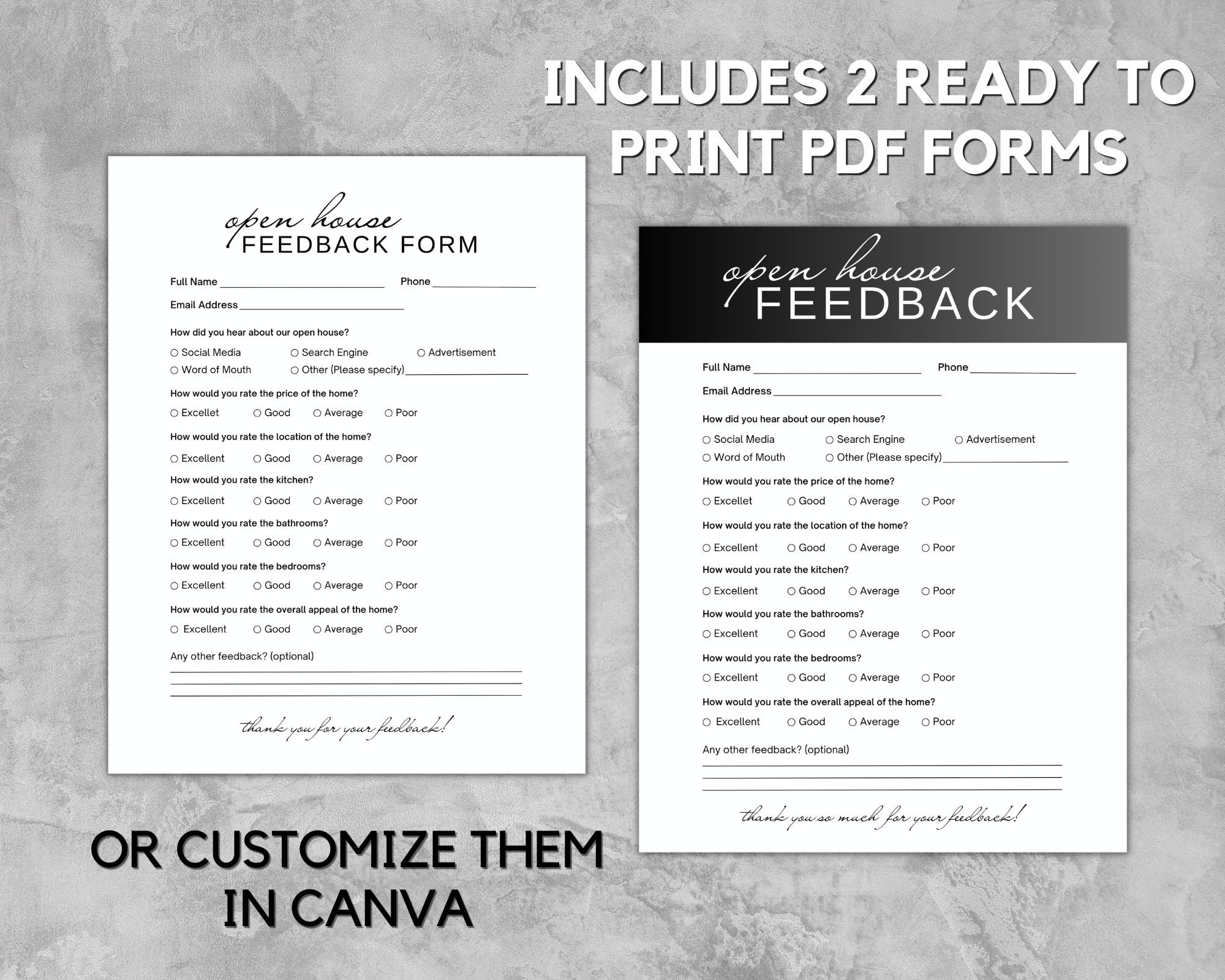 Real Estate Open House Feedback Forms, Printable Sign-in Sheet (canva ...