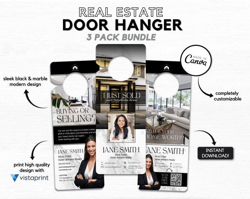 Real Estate Door Hanger Bundle Canva Template, Real Estate Marketing ...