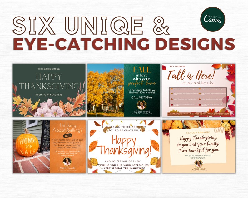 Six Cute Fall and Thanksgiving Themed Farming Postcards for Real Estate ...