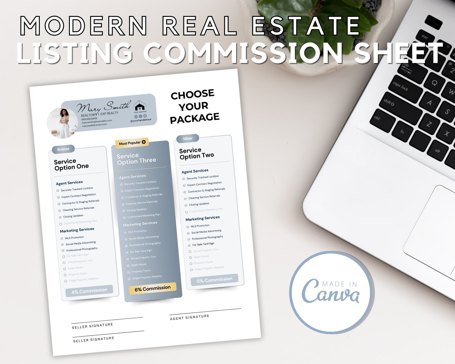 Real Estate Listing Commission Sheet Canva Template, Real Estate ...