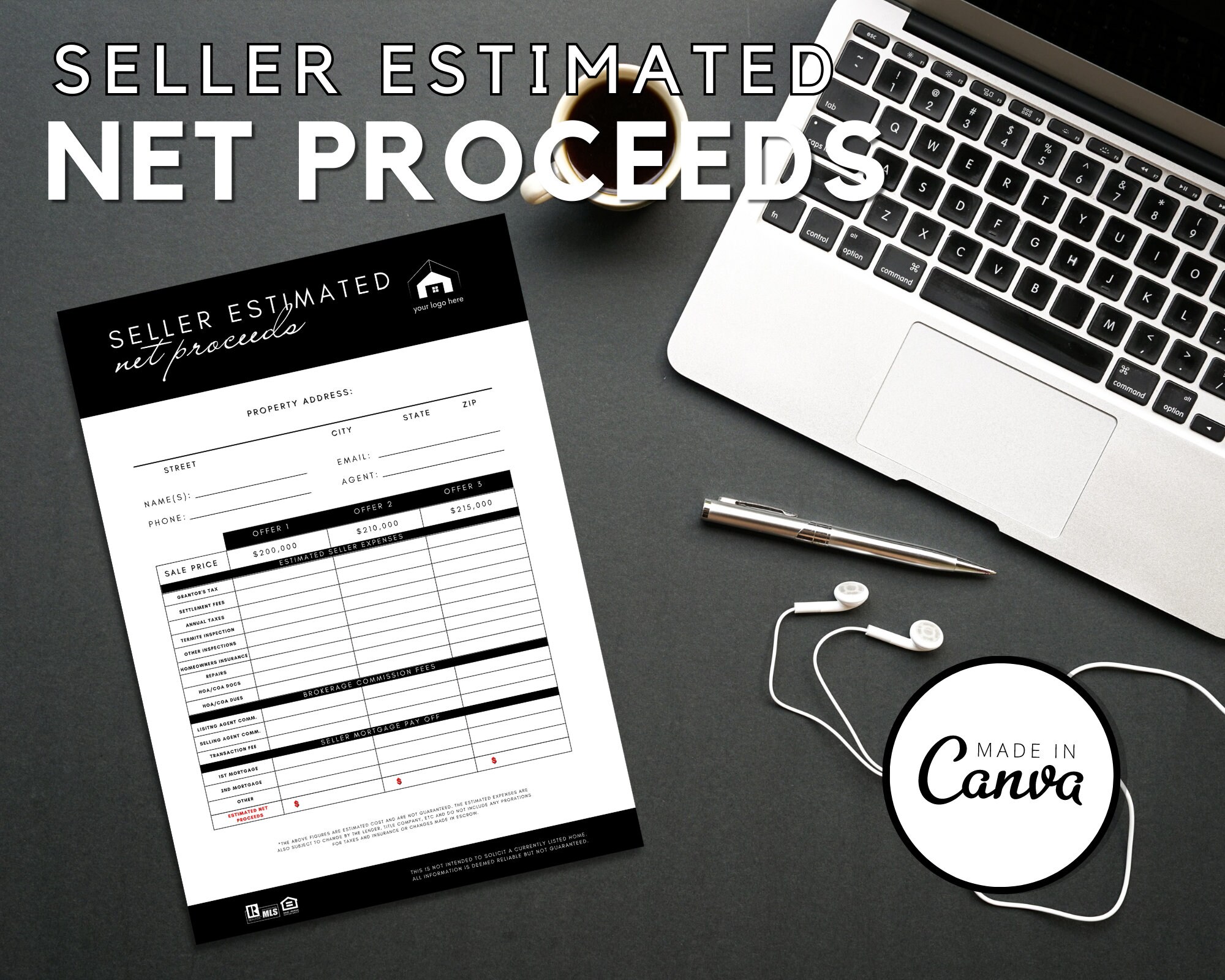 Real Estate Seller Estimated Net Proceeds Sheet Printable Canva ...