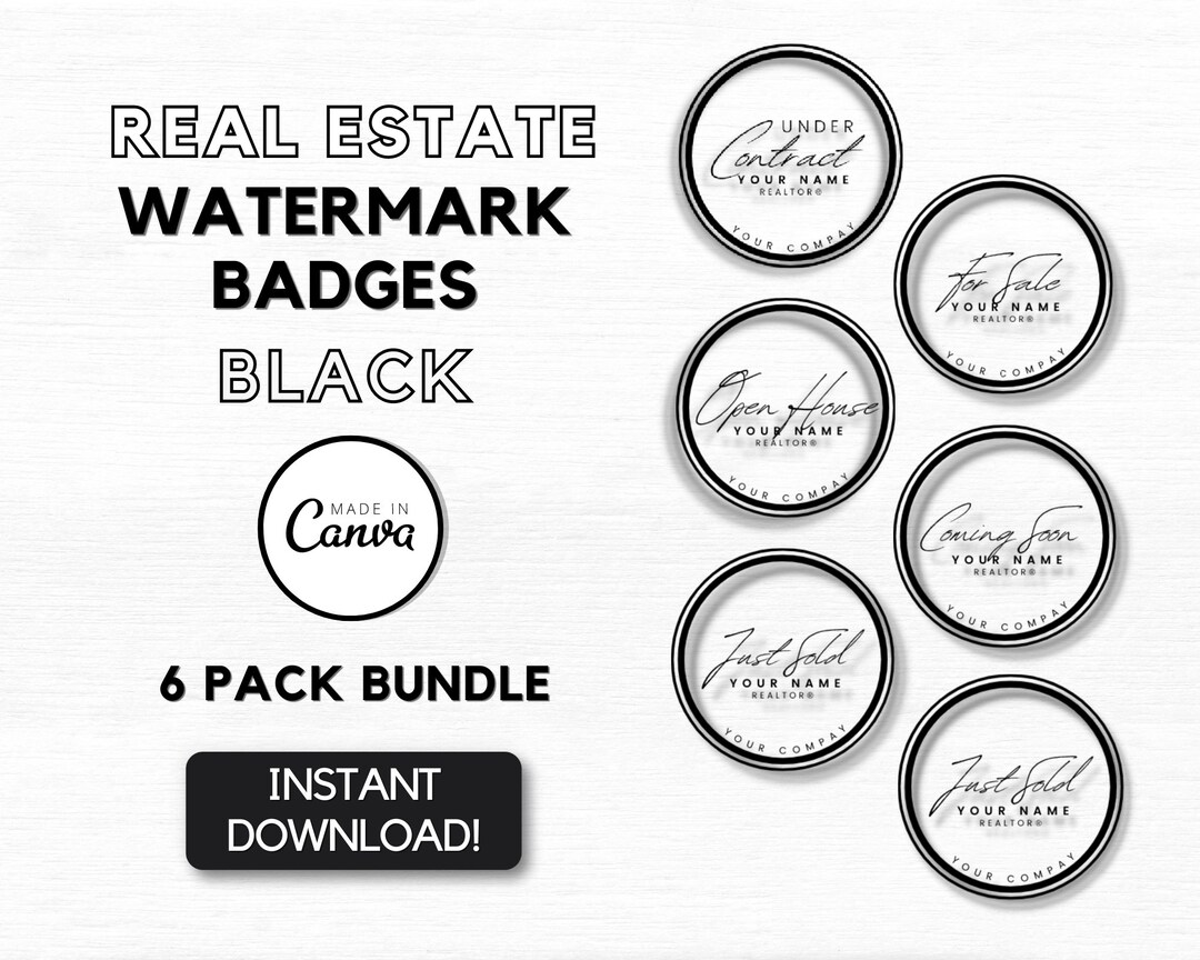 Modern Black Watermarks and Badges for Real Estate Agents and Realtors ...