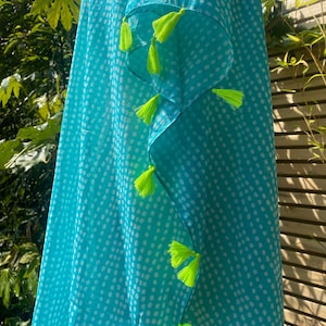 Rhodes Turquoise Cover-up, Neon Tassel Trim Cover-up, Cotton Voile ...