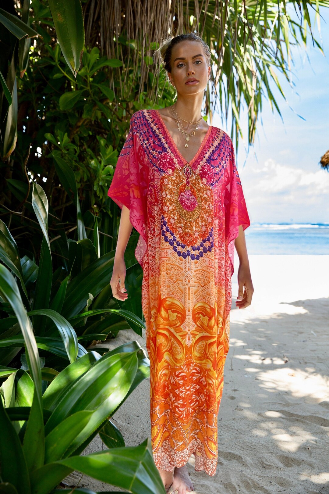 Tropicana Maxi Kaftan, Luxury Resort Wear, Cruise Kaftan, Beautiful ...