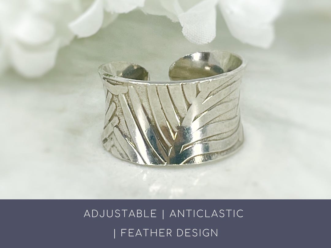 Wide Sterling Silver Anticlastic Feather Cuff Ring, Hand Forged Flared ...