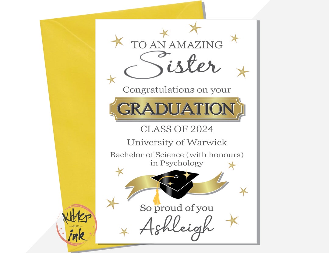 Personalised Sister Graduation Card. Congratulations Sister, Sister in ...