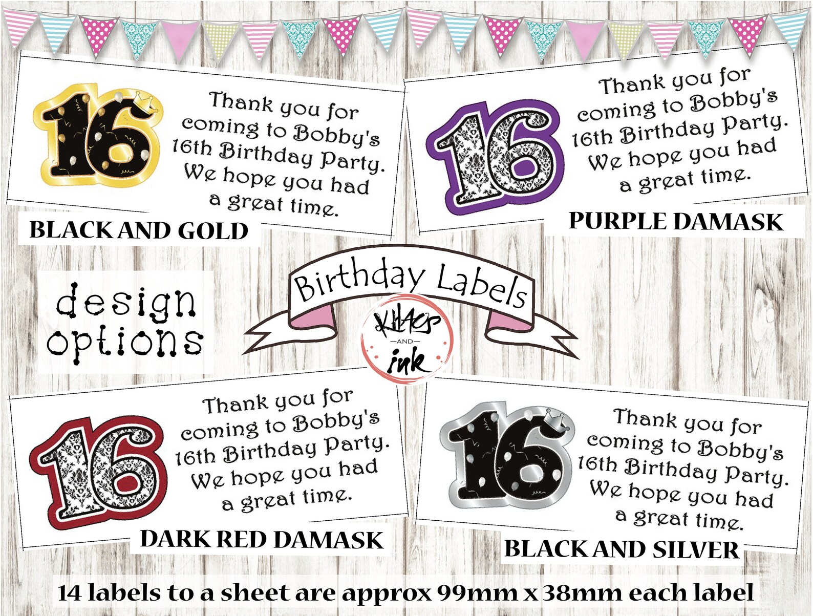 16th Birthday Labels Personalised Party Stickers Decor Black - Etsy