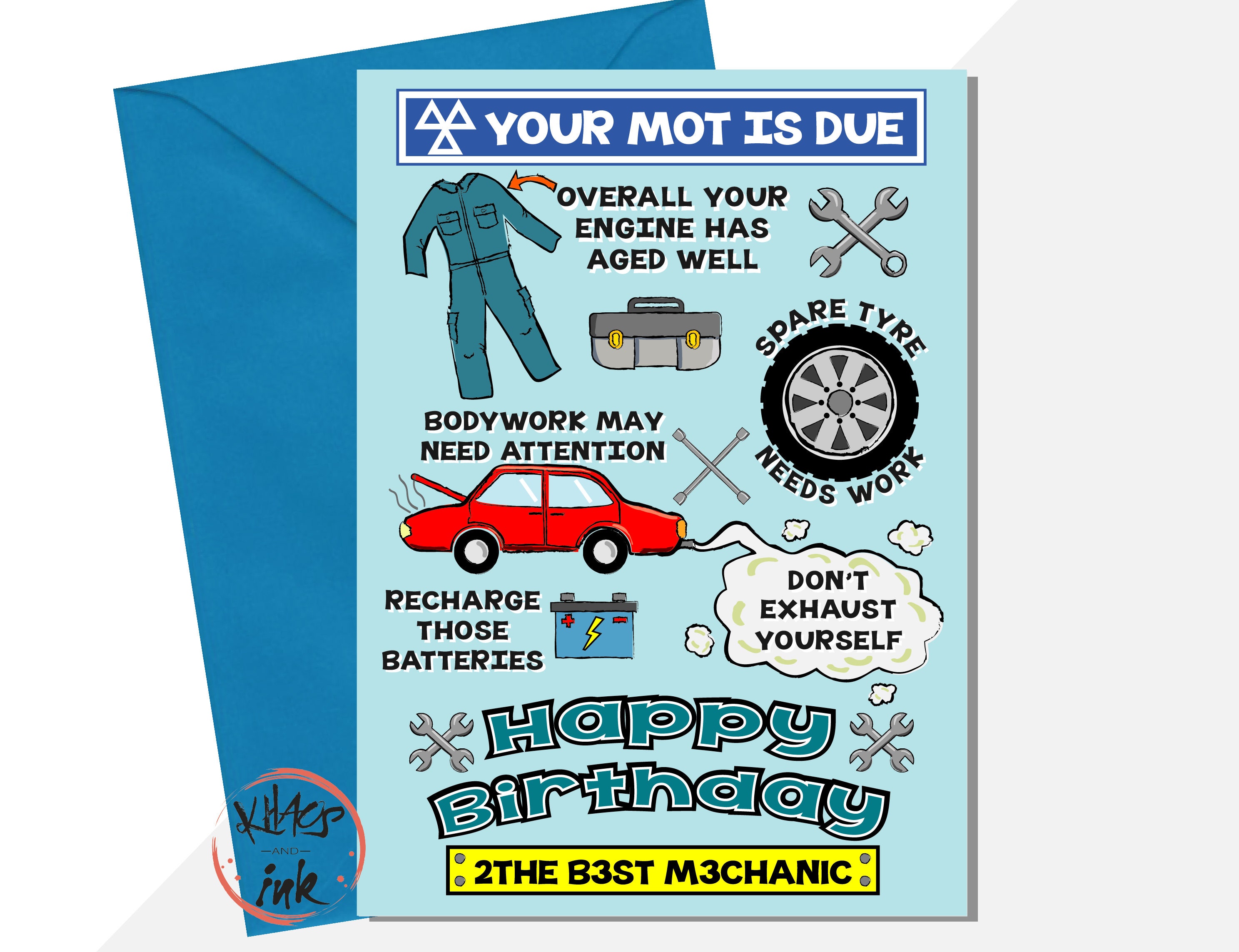 Mechanic Funny Tradesman Birthday Card, Car Garage, Spare Tyre Needs ...