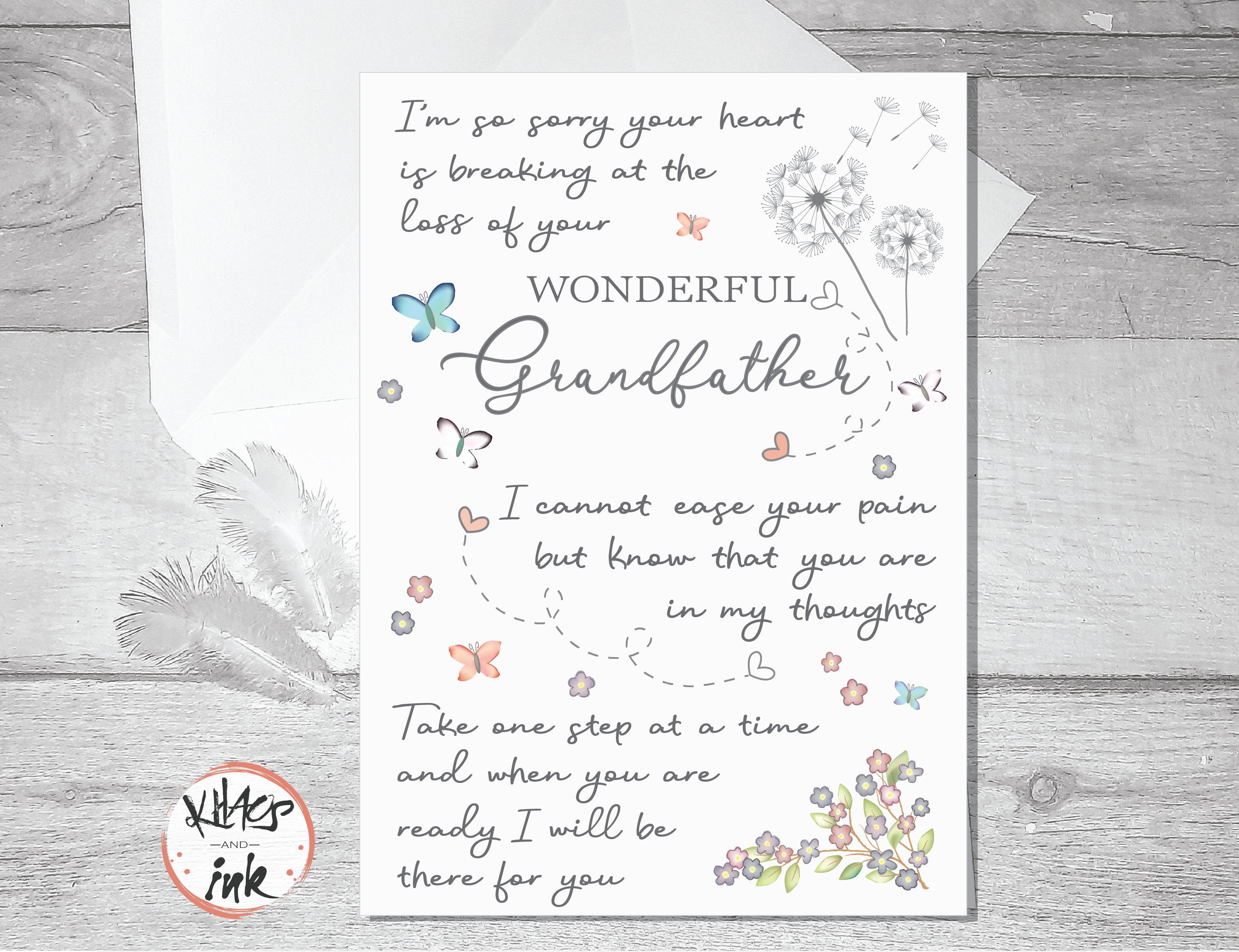 Sympathy Card Grandfather Bereavement, Thinking of You, Condolences ...
