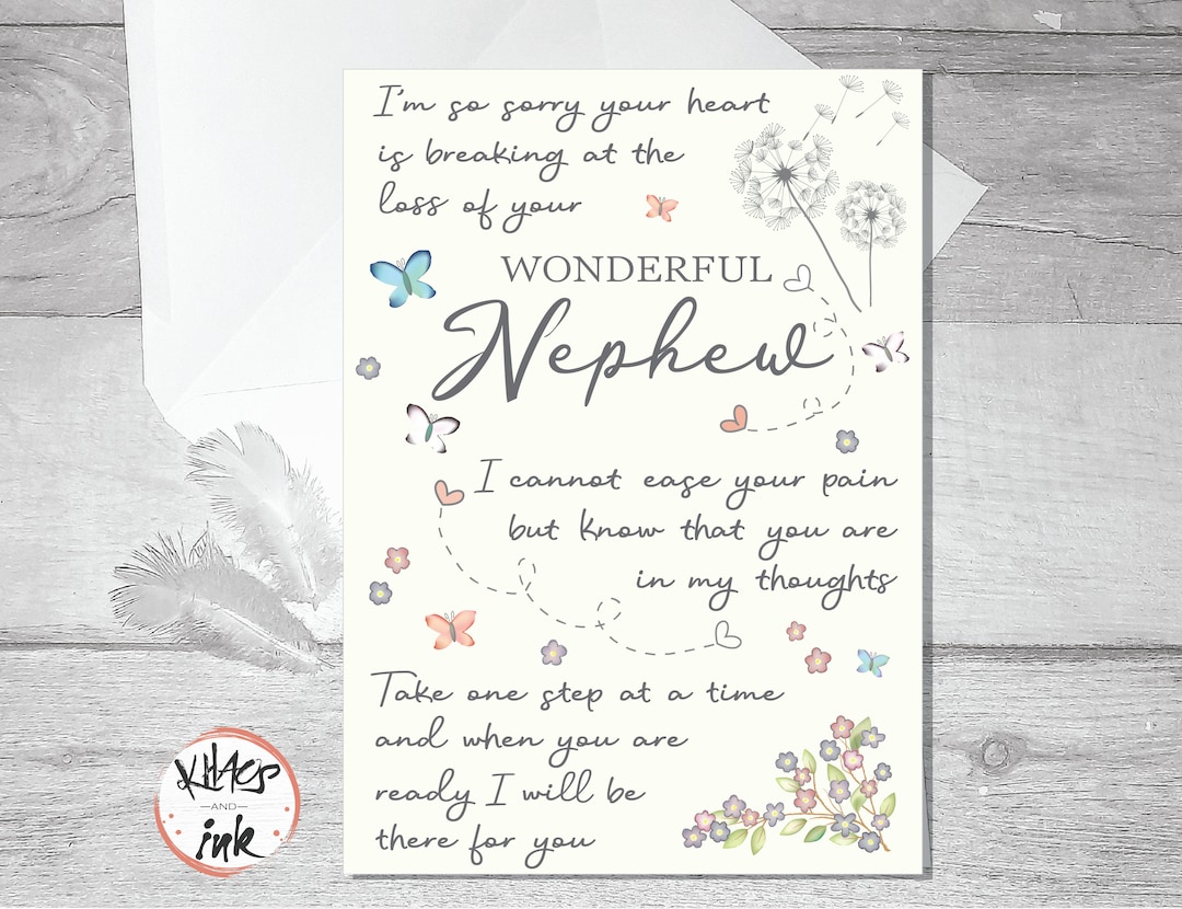 Sympathy Card Nephew Bereavement, Thinking of You, Condolences Card ...