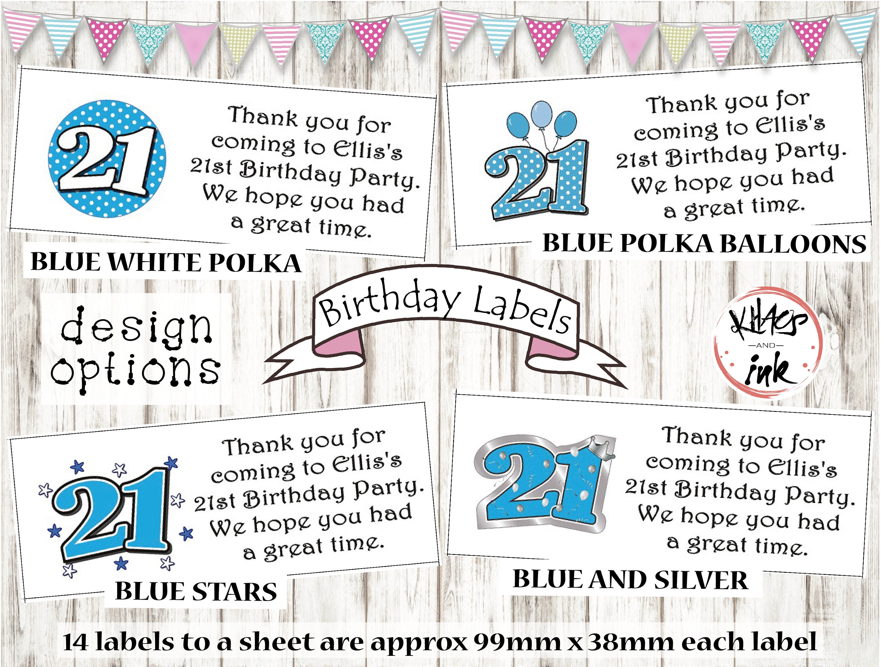 21st Birthday Labels Personalised Party Stickers Decor Black - Etsy