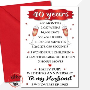 Personalised 40th Ruby Anniversary Card, Mum and Dad Anniversary Card ...