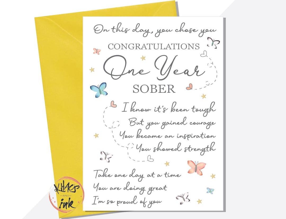 ONE Year Sobriety Card, One Year Sober, Recovery Card, Soberversary ...