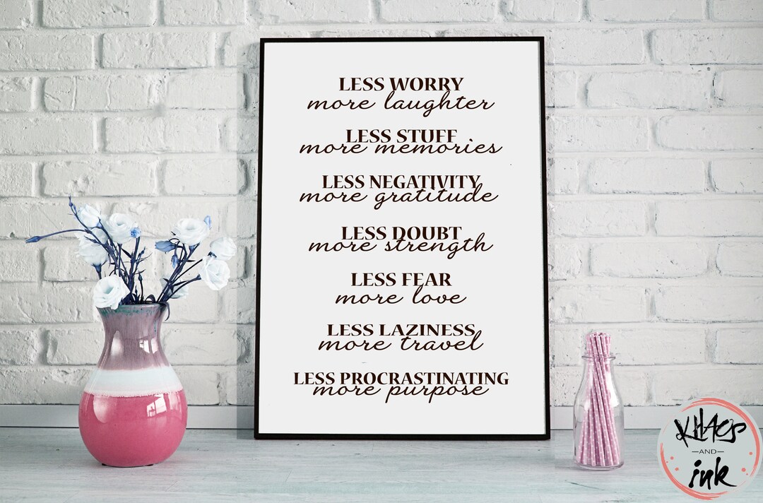 Motivational Print 'less Worry Less Stuff More Laughter Love Strength ...