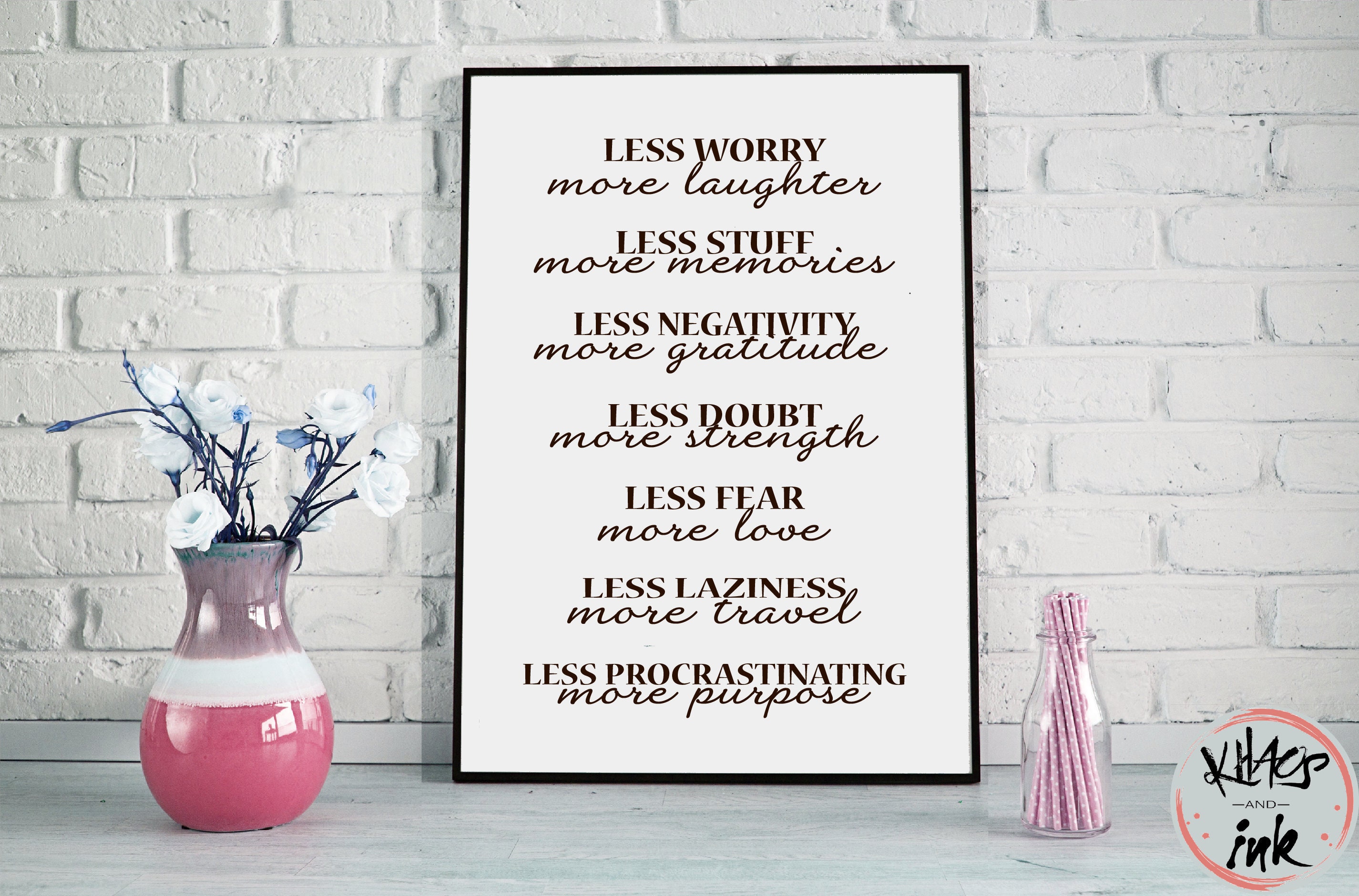 Motivational Print 'less Worry Less Stuff More Laughter - Etsy