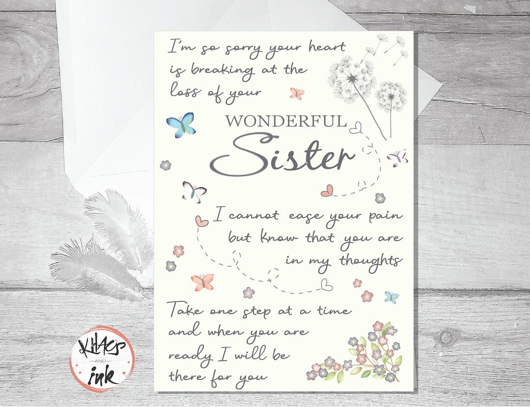 Sympathy Card Sister Bereavement, Thinking of You, Condolences Card, Sorry for Your Loss of Your ...