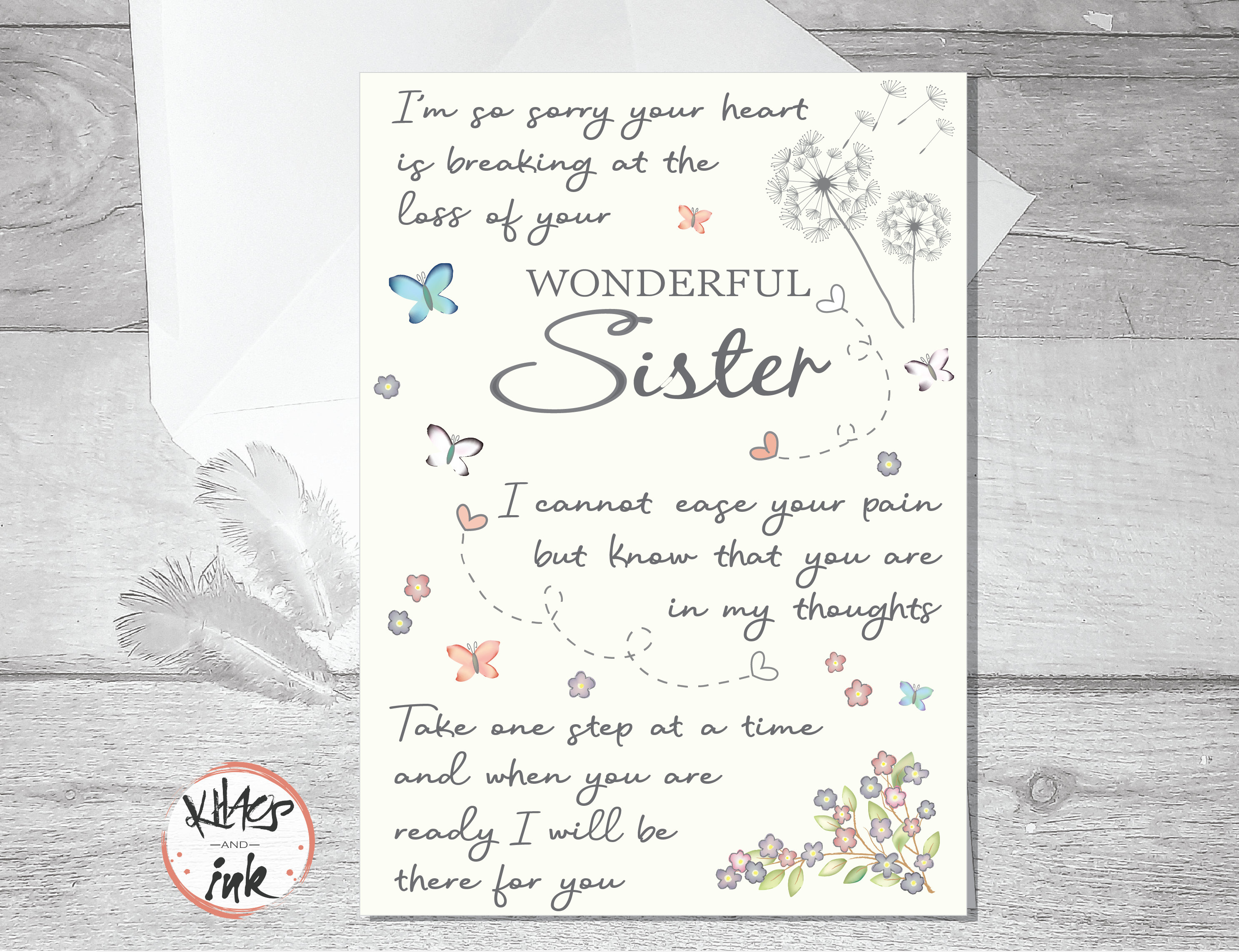 Sympathy Card Sister Bereavement, Thinking of You, Condolences Card, Sorry for Your Loss of Your ...