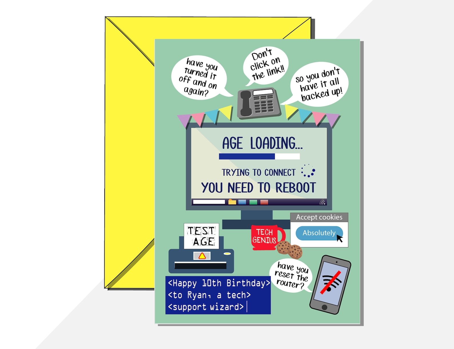 Computer IT Nerd Birthday Card. Tech Phone Support Geek, Web ...