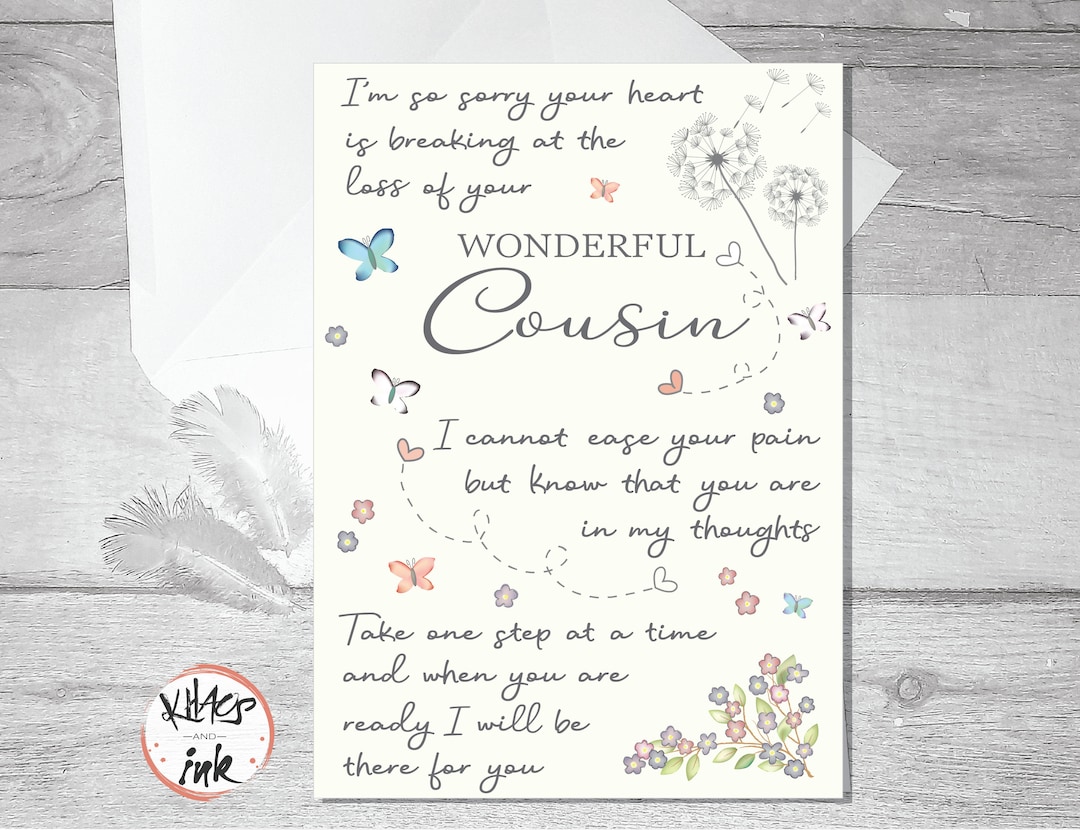 Sympathy Card Cousin Bereavement, Thinking of You, Condolences Card ...