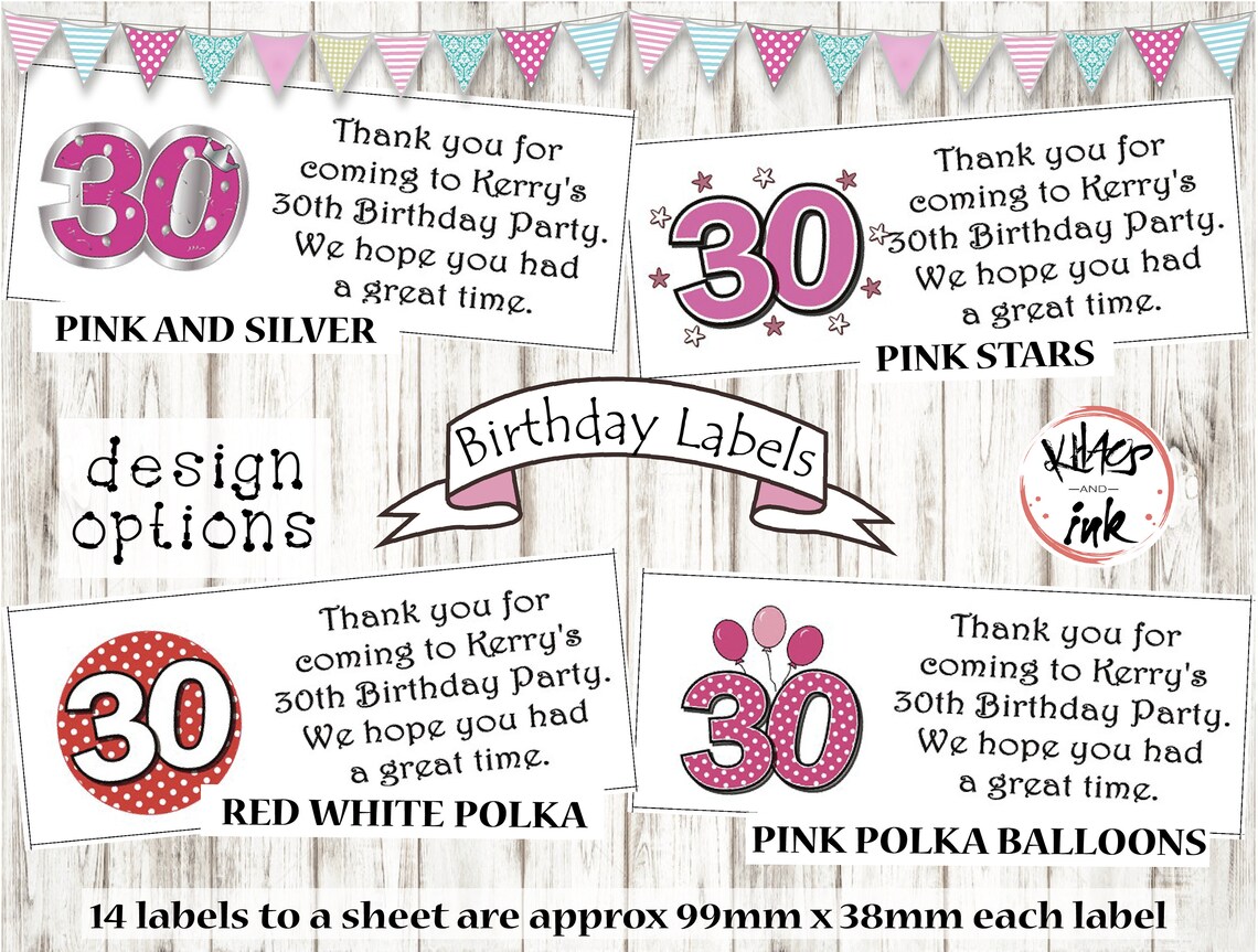 30th Birthday/ Pearl Anniversary Labels Personalised Party - Etsy UK