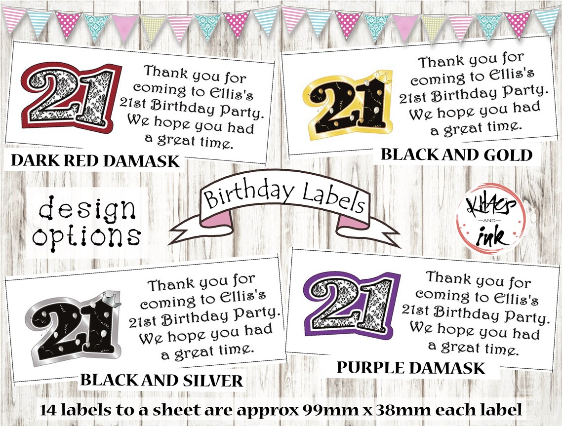 21st Birthday labels personalised party stickers decor black | Etsy