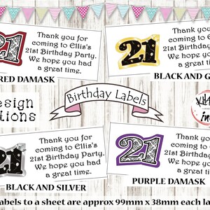 21st Birthday Labels, Personalised Party Stickers Decor Black and Gold ...