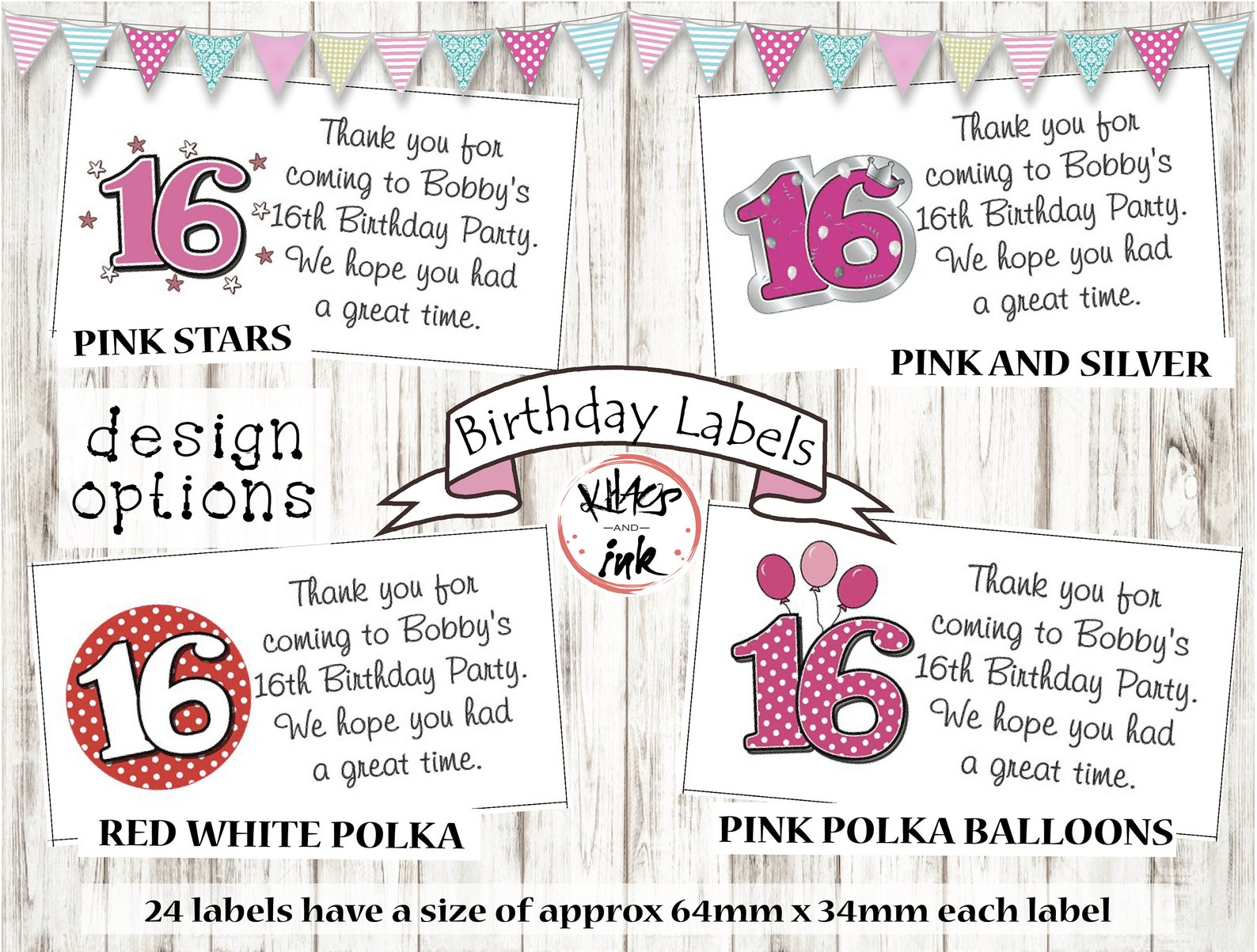 16th Birthday Labels Personalised Party Stickers Decor Black - Etsy