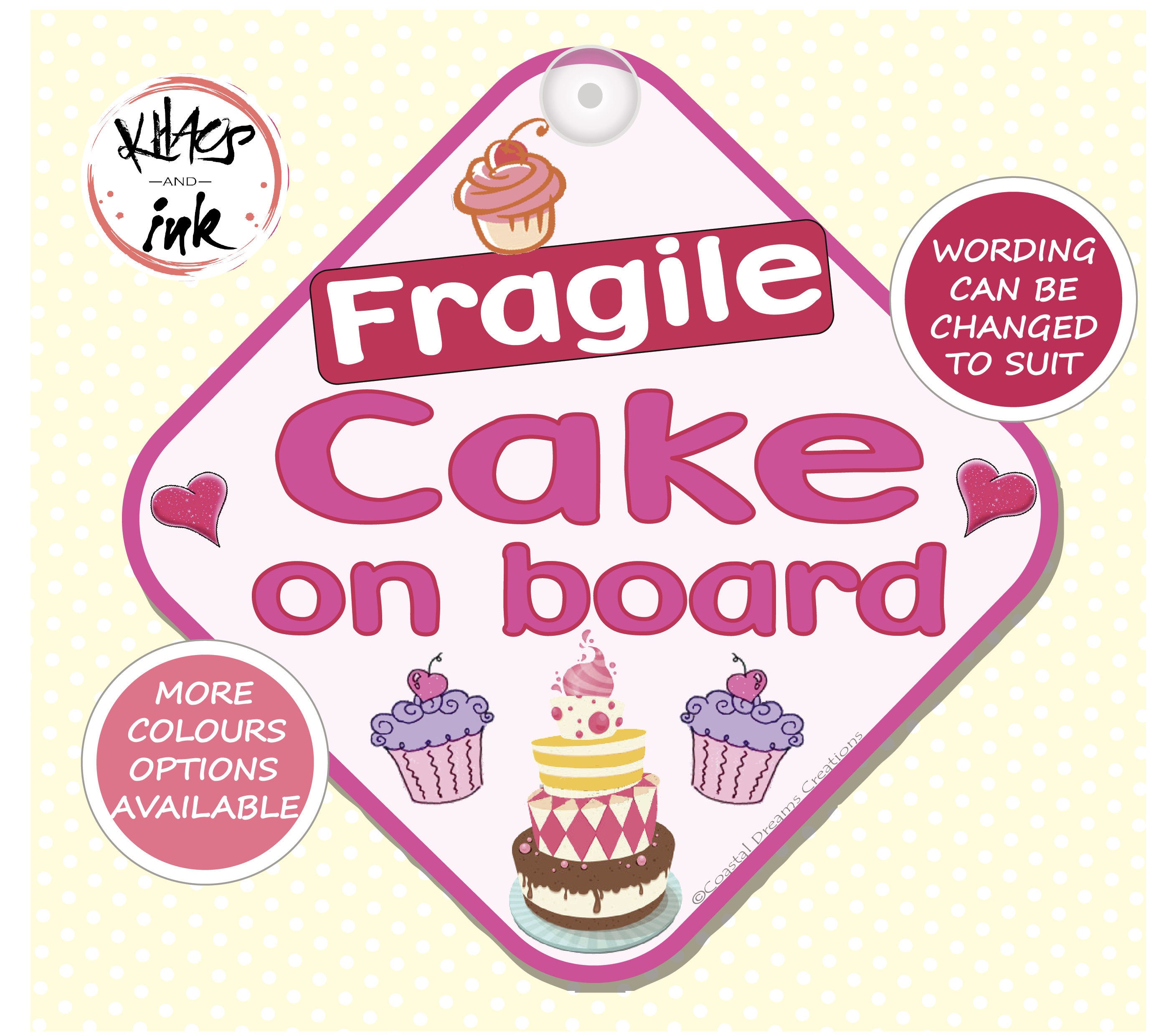 Cake on board car sign . advertise fragile goods in transit . | Etsy