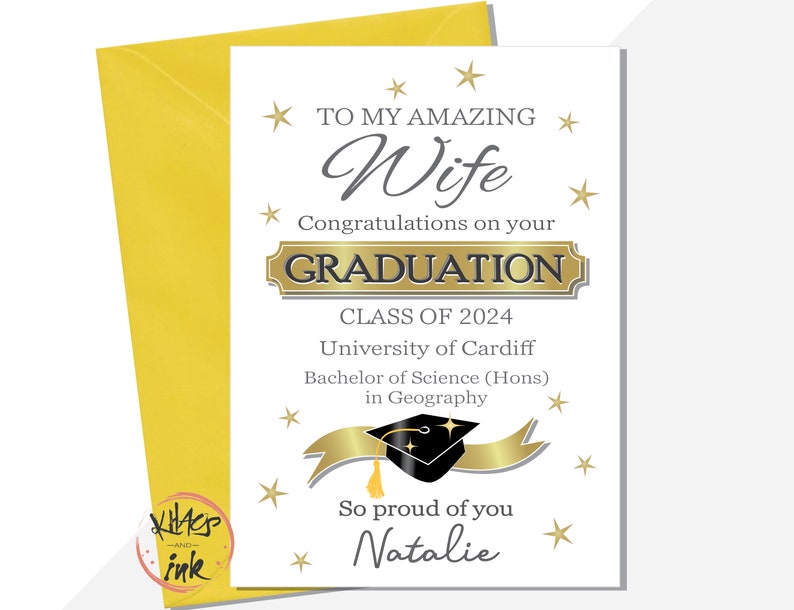 Personalised Wife Graduation Card. Congratulations Wife or Fiancee. Add ...