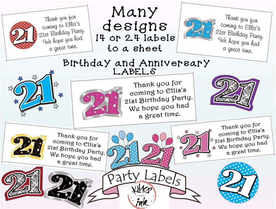 21st Birthday Labels, Personalised Party Stickers Decor Black and Gold ...