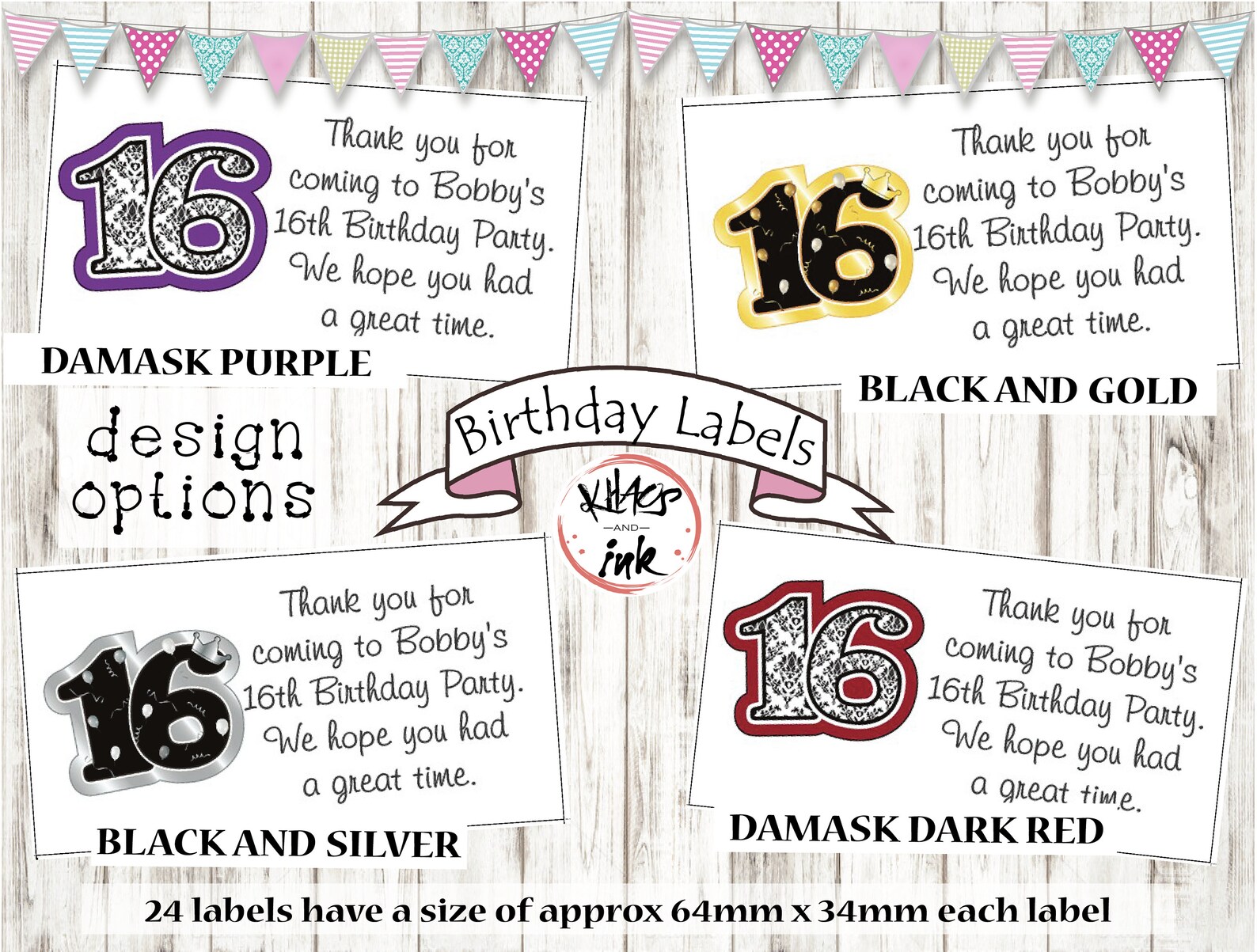 16th Birthday Labels Personalised Party Stickers Decor Black - Etsy