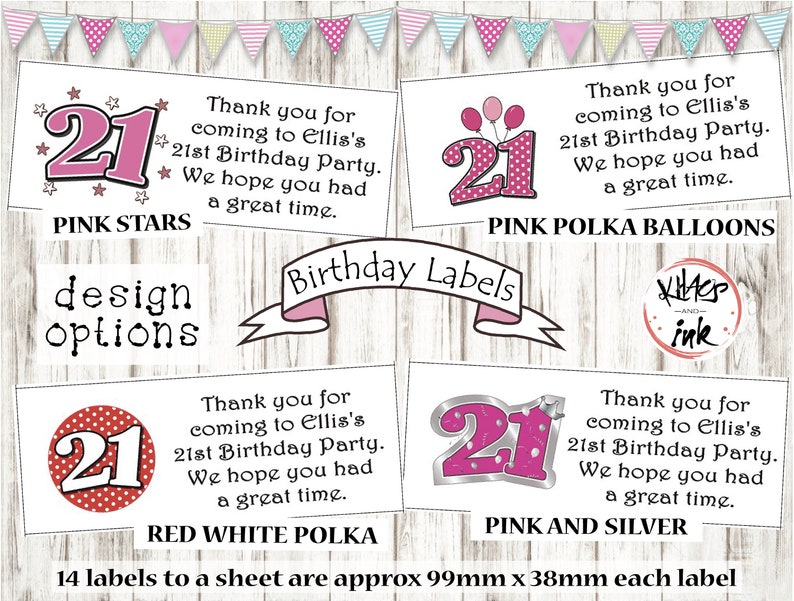 21st Birthday Labels Personalised Party Stickers Decor Black - Etsy