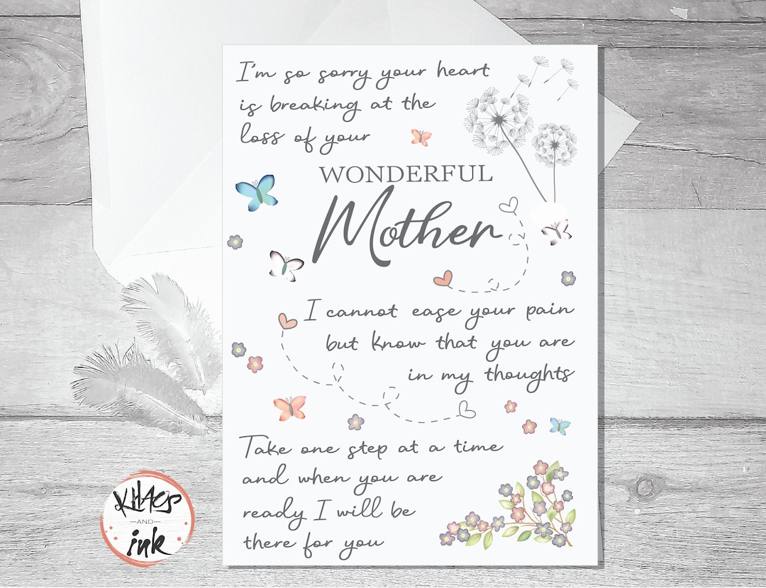 Sympathy Card Mother Bereavement, Thinking of You, Condolences Card ...
